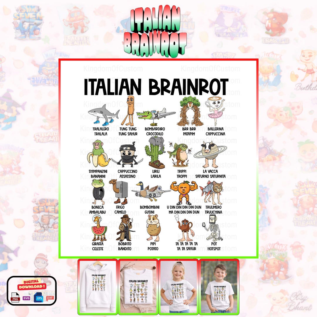 Italian Brainrot Characters PNG SVG Sticker Collage, Funny Meme Cartoon ...