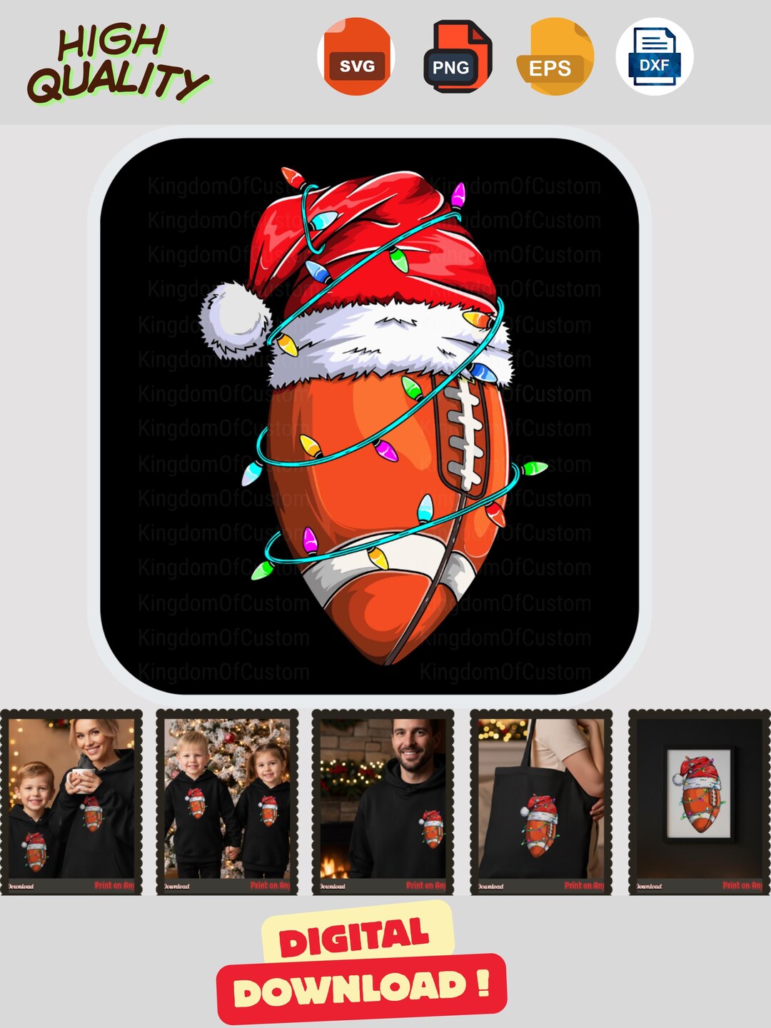 Christmas Football With Santa Hat PNG SVG, Holiday Gameday Design ...