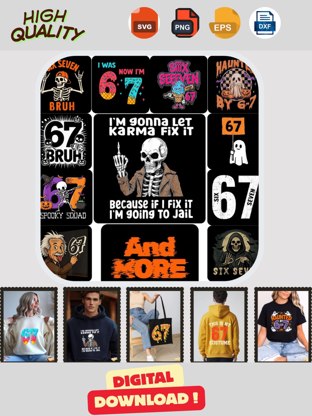 Funny Six Seven ( 67) Meme SVG Bundle: Halloween Sarcasm Designs ...