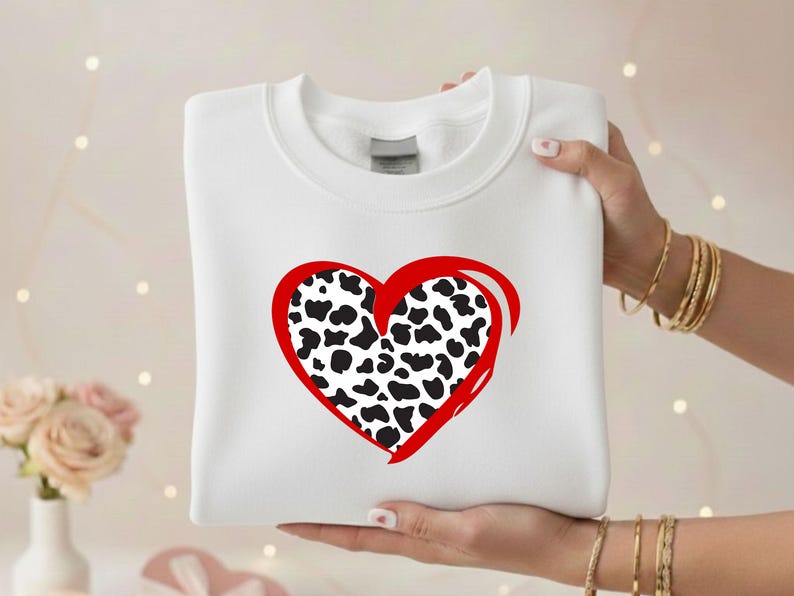 Cow Print Heart Valentine Graphic, Red Outline (digital Design) - Etsy