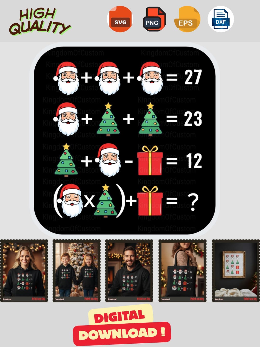 Christmas Math Puzzle SVG PNG | Santa Tree Gift Equation Design | Fun ...