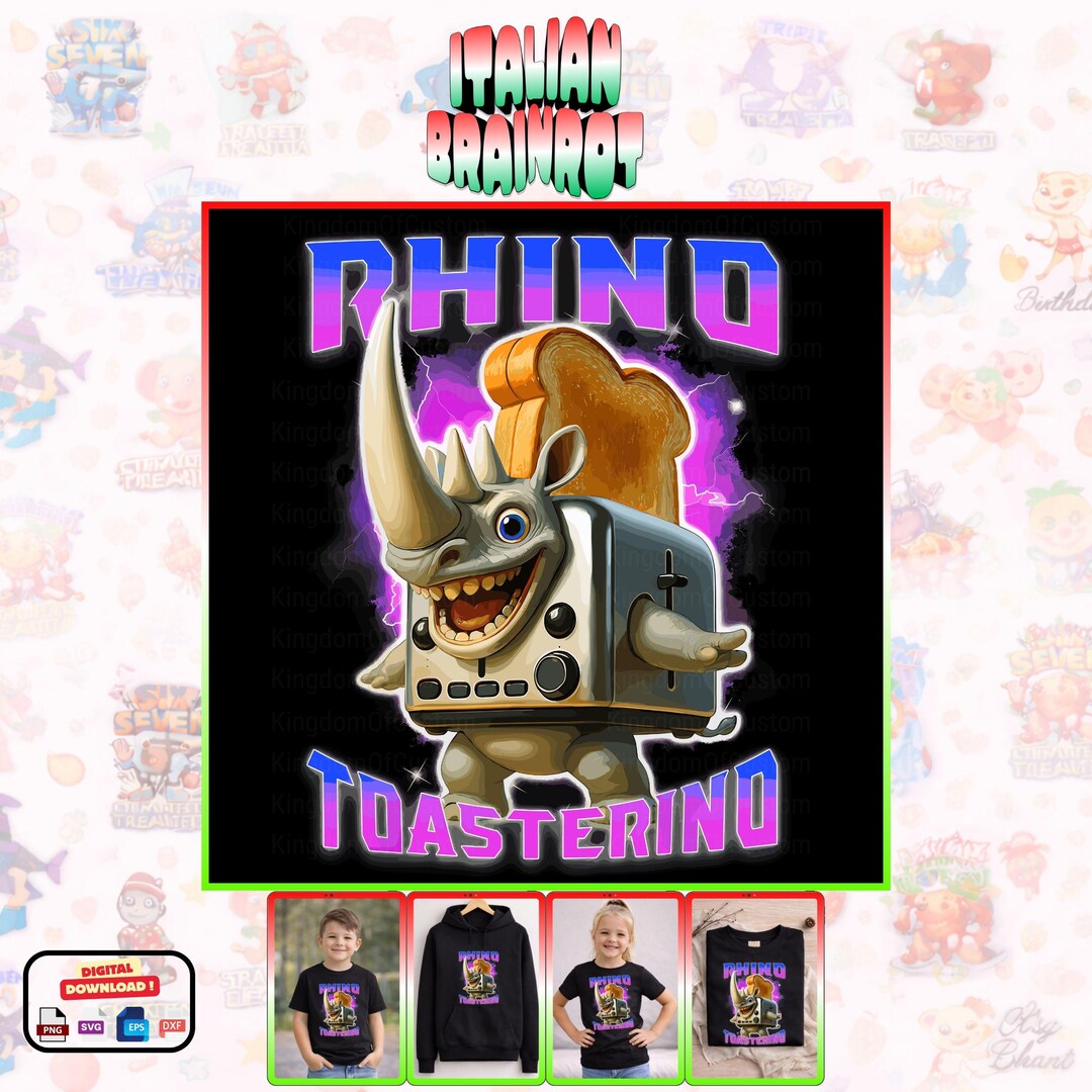 Italian Brainrot Rhino Toasterino PNG SVG , Funny Rhino Toaster Meme ...