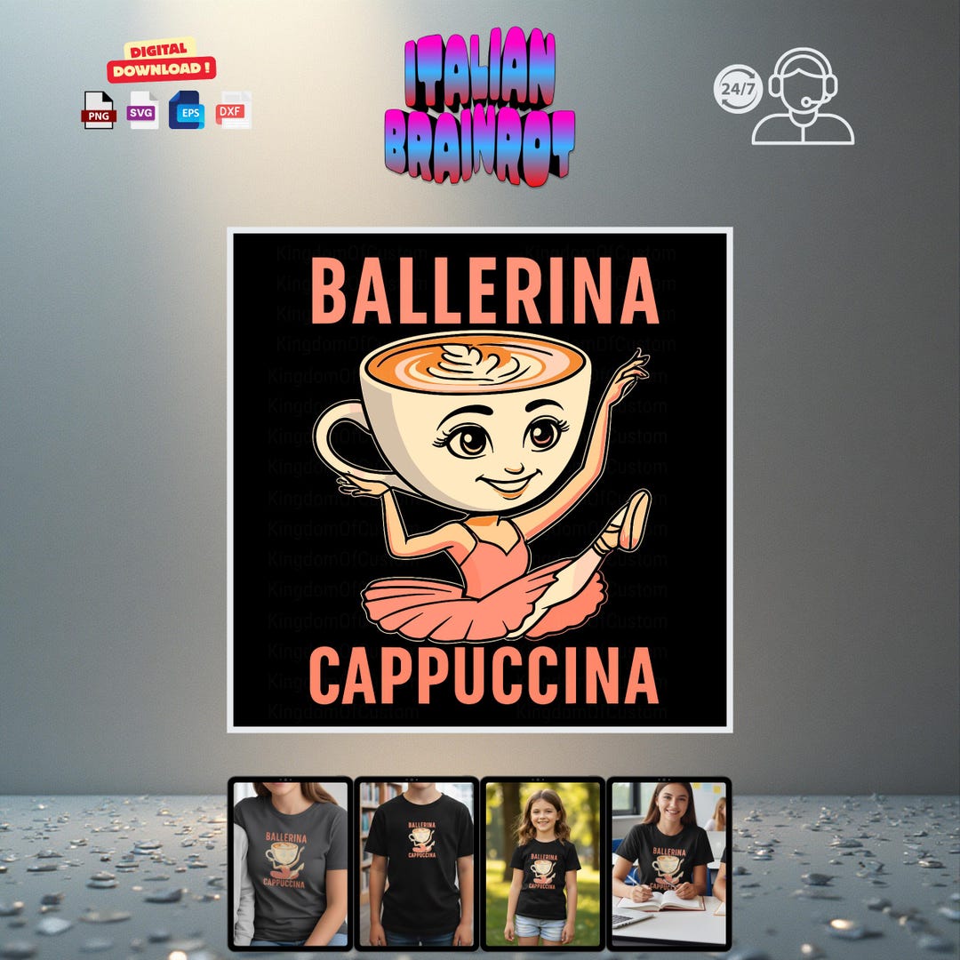 Ballerina Cappuccina Digital Art Print Funny Coffee Illustration Cute ...