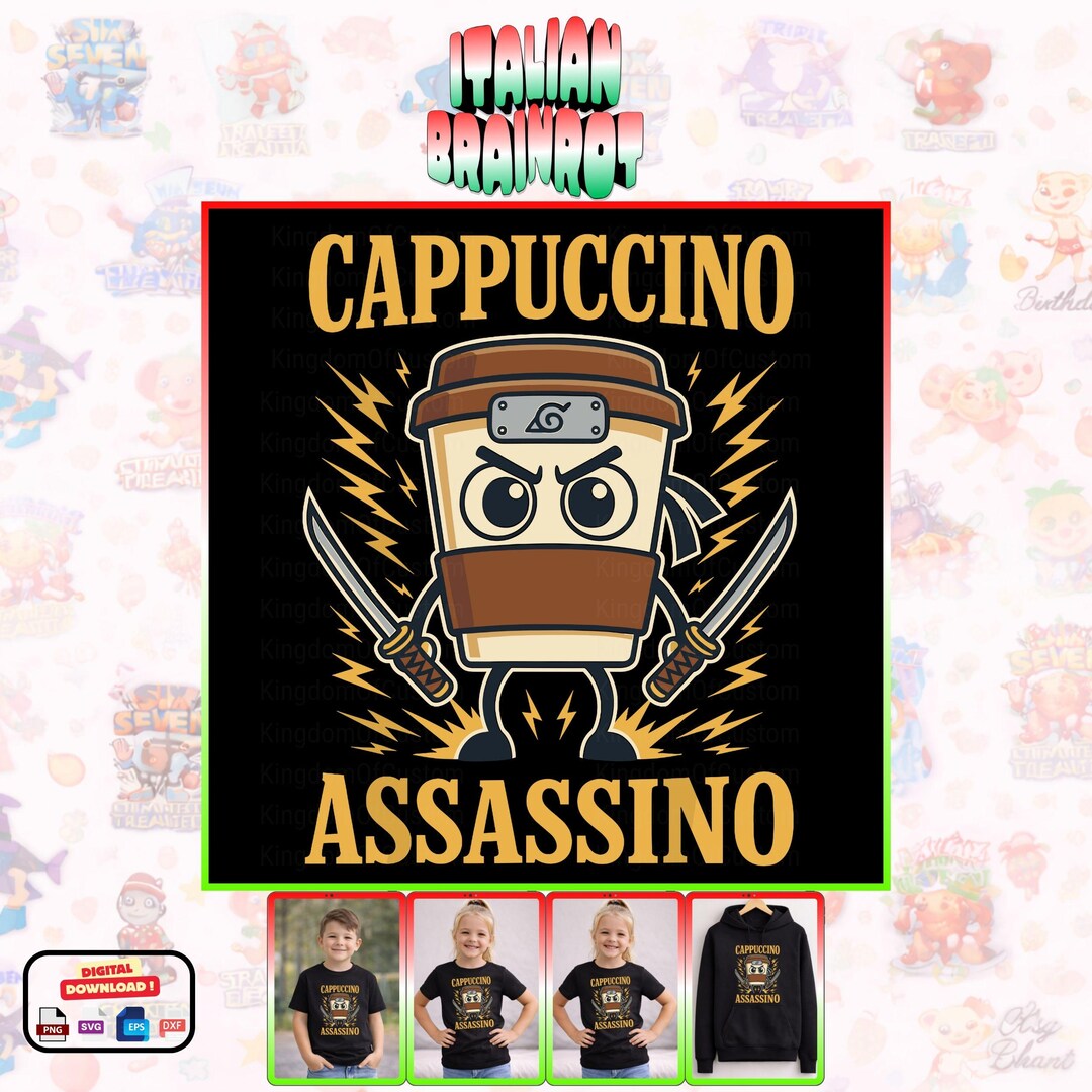 Cappuccino Assassino Ninja Coffee Cup PNG, Funny Meme Graphic (digital ...