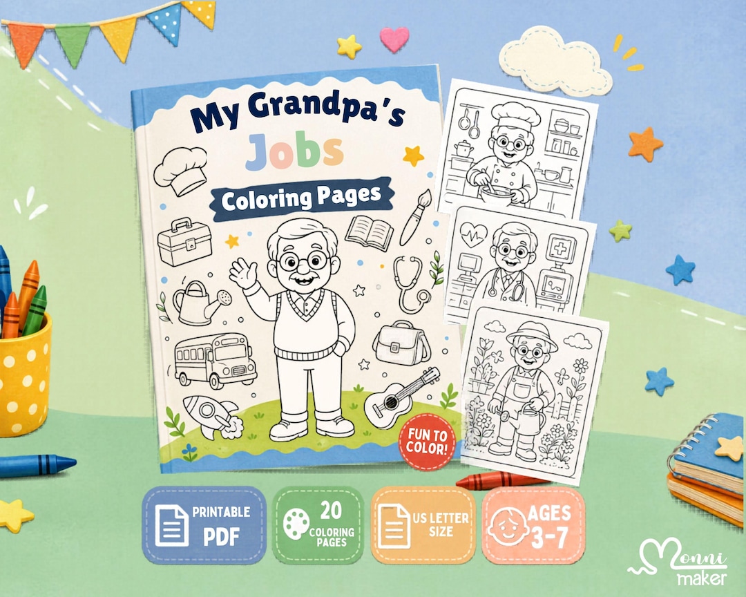 Father’s Day Grandpa Coloring Pages, Printable PDF for Kids, Grandpa ...