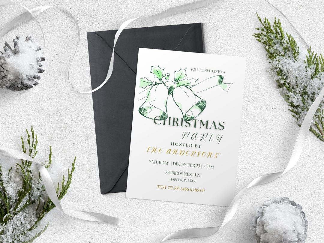 Editable Christmas Bells Invitation, Holiday Dinner Party (digital ...