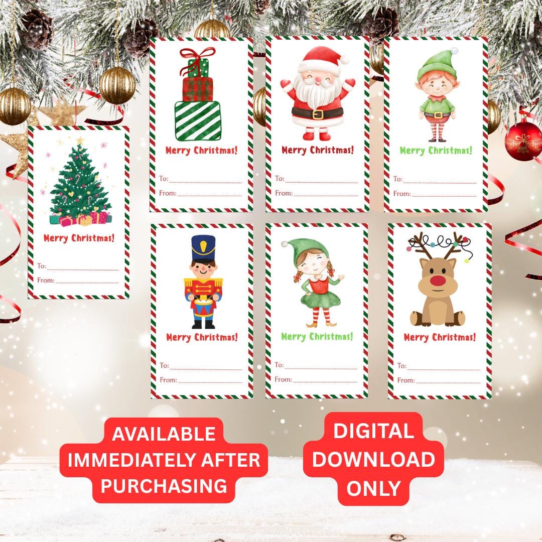 Printable Christmas Gift Tags | Santa, Elf, Reindeer (digital Download ...