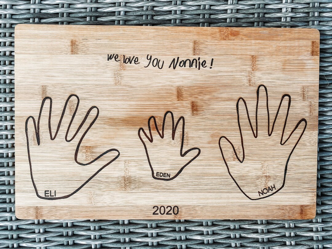 Laser Engraved Custom Handprint Cutting Board Handwritten Kids Artwork ...