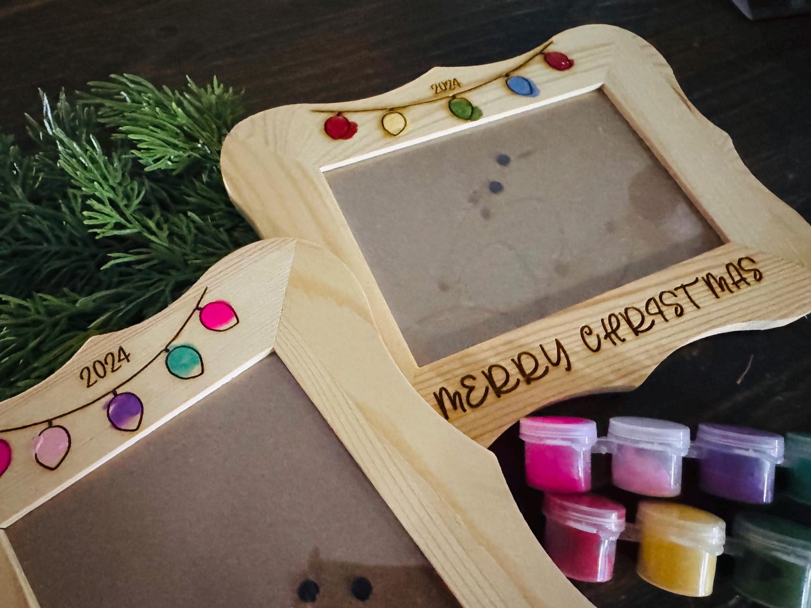 DIY Christmas Lights Picture Frame Fingerprint Art Craft Kids - Etsy