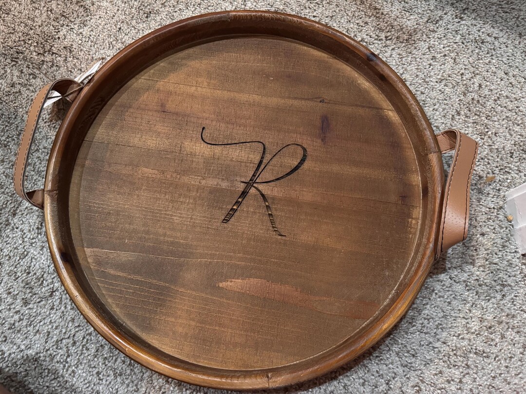 LAST ONE 18” “R” Laser Engraved Lazy Susan Light Wood With Faux Leather ...