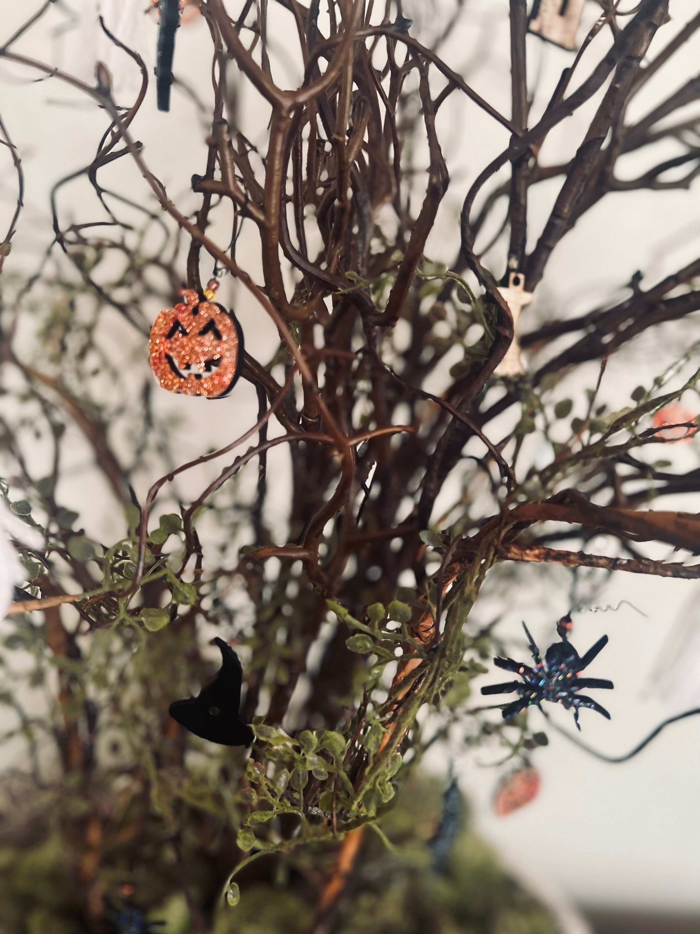 Halloween Ornaments Laser Cut Glittered Beaded Moss Farmhouse Handmade ...
