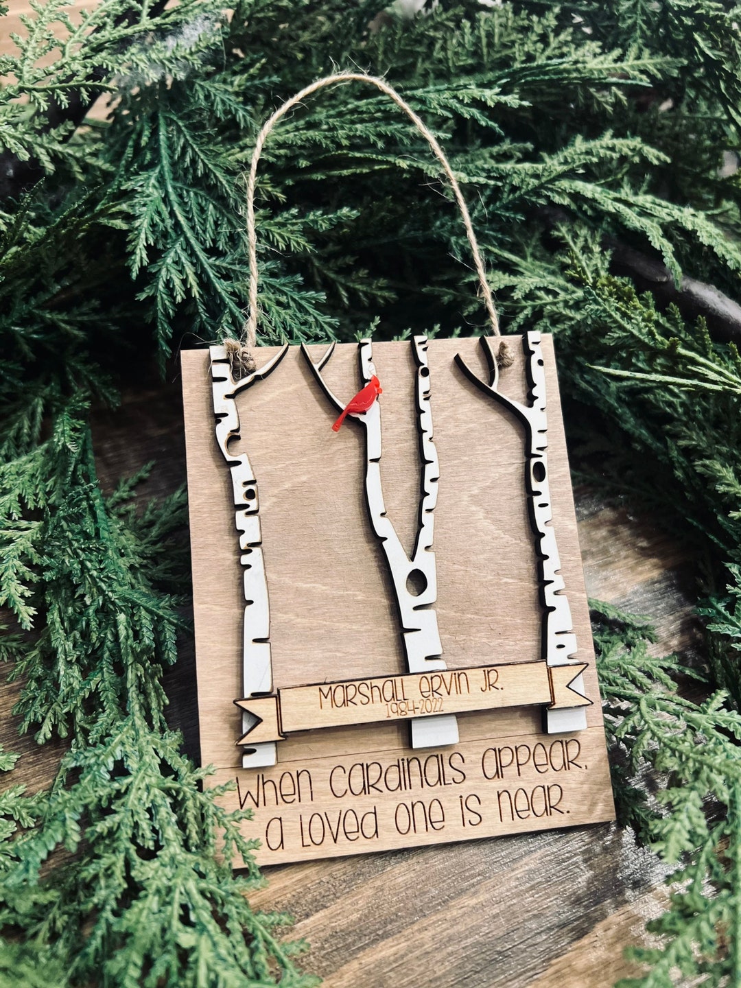 Cardinal Loved One Ornament Personalized Farmhouse Natural Birch Tree ...