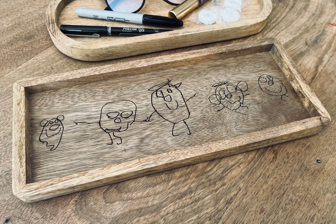 Custom Engraved Wooden Tray Handwriting Picture Childrens - Etsy