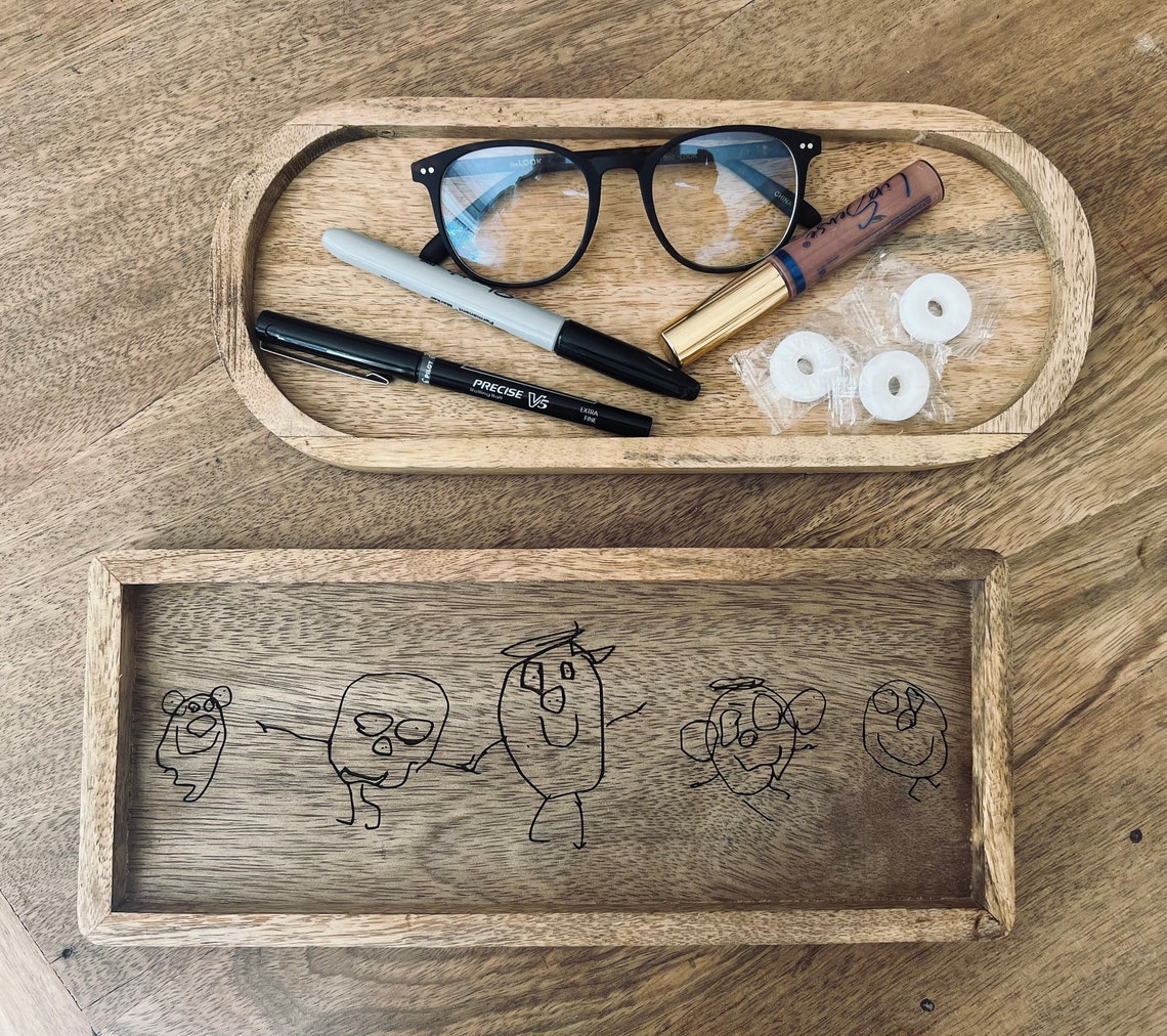 Custom Engraved Wooden Tray Handwriting Picture Childrens - Etsy