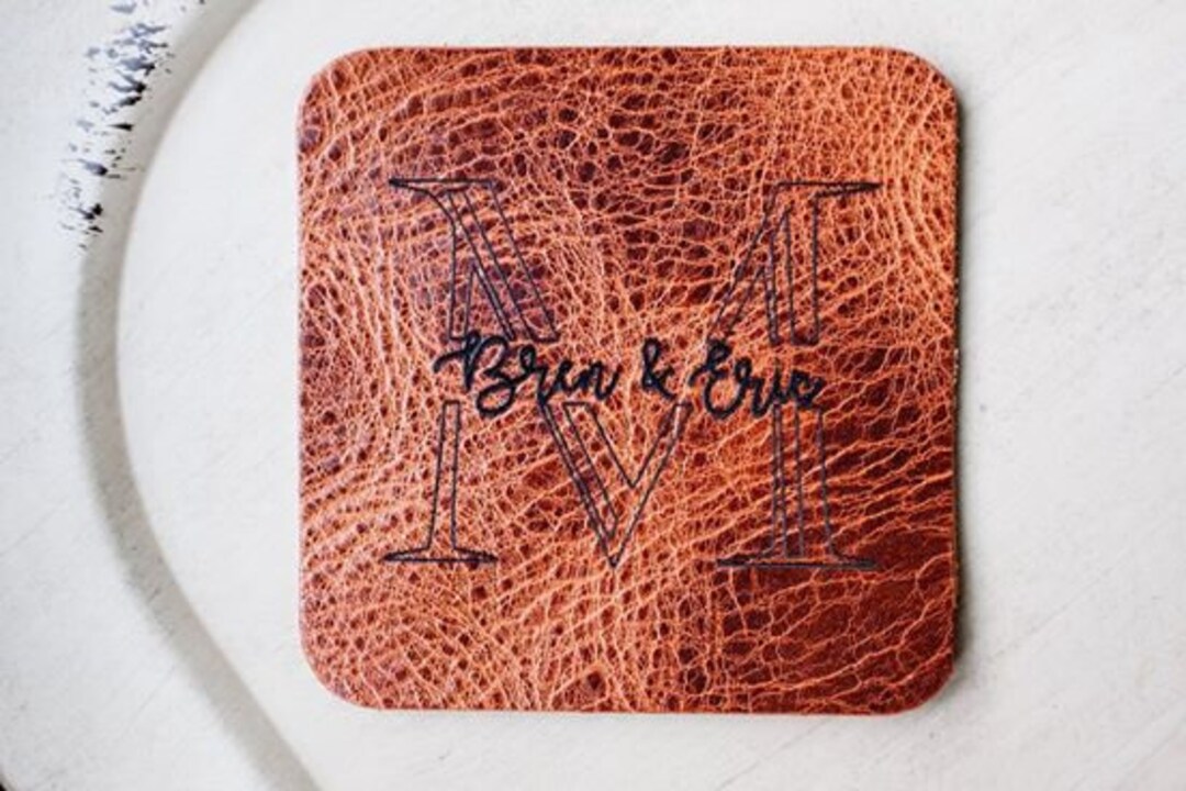 Custom Laser Engraved Genuine Leather Coasters Set of 4 - Etsy