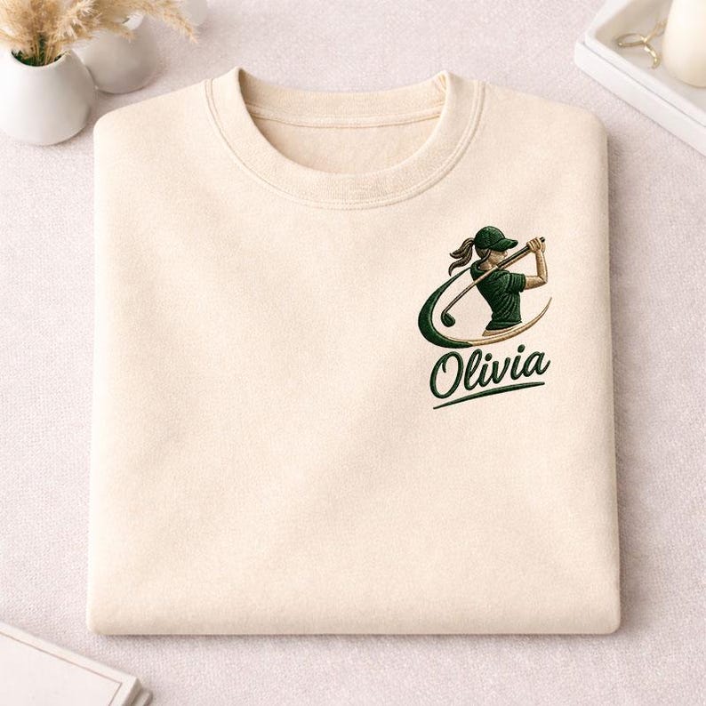 Custom Golf Embroidery Design, Female Golfer Embroidery File With Name ...