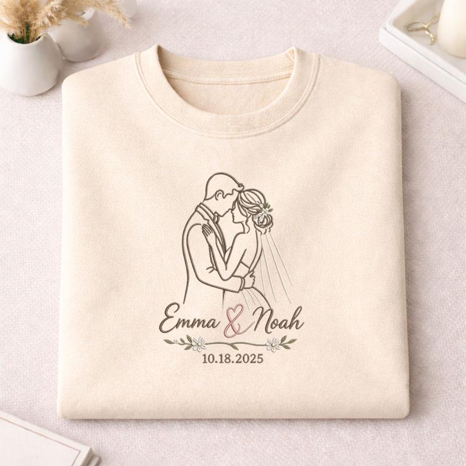 Custom Couple Embroidery Design Wedding Line Art, Bride Groom Portrait ...