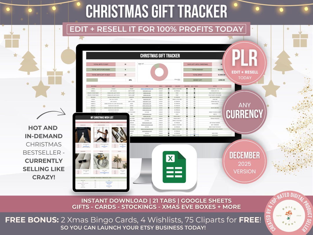 PLR Christmas Gift Tracker Google Sheets Spreadsheet Template, Editable ...