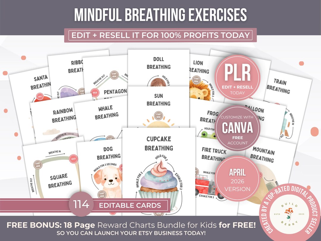 Mindfulness Breathing Exercise Cards for Kids Canva Template PLR ...