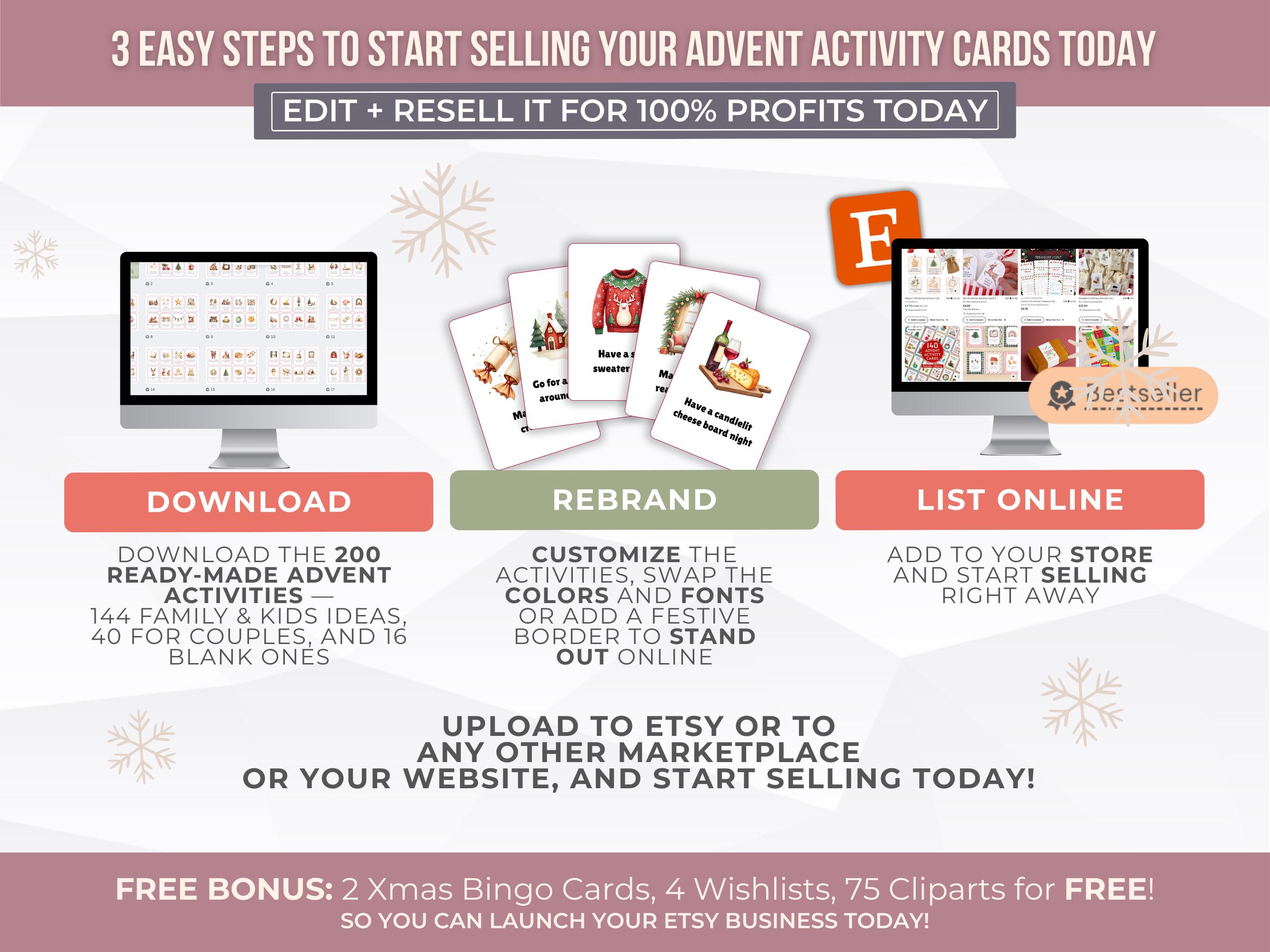 PLR Editable Advent Activity Cards Canva Template, Christmas Activity ...