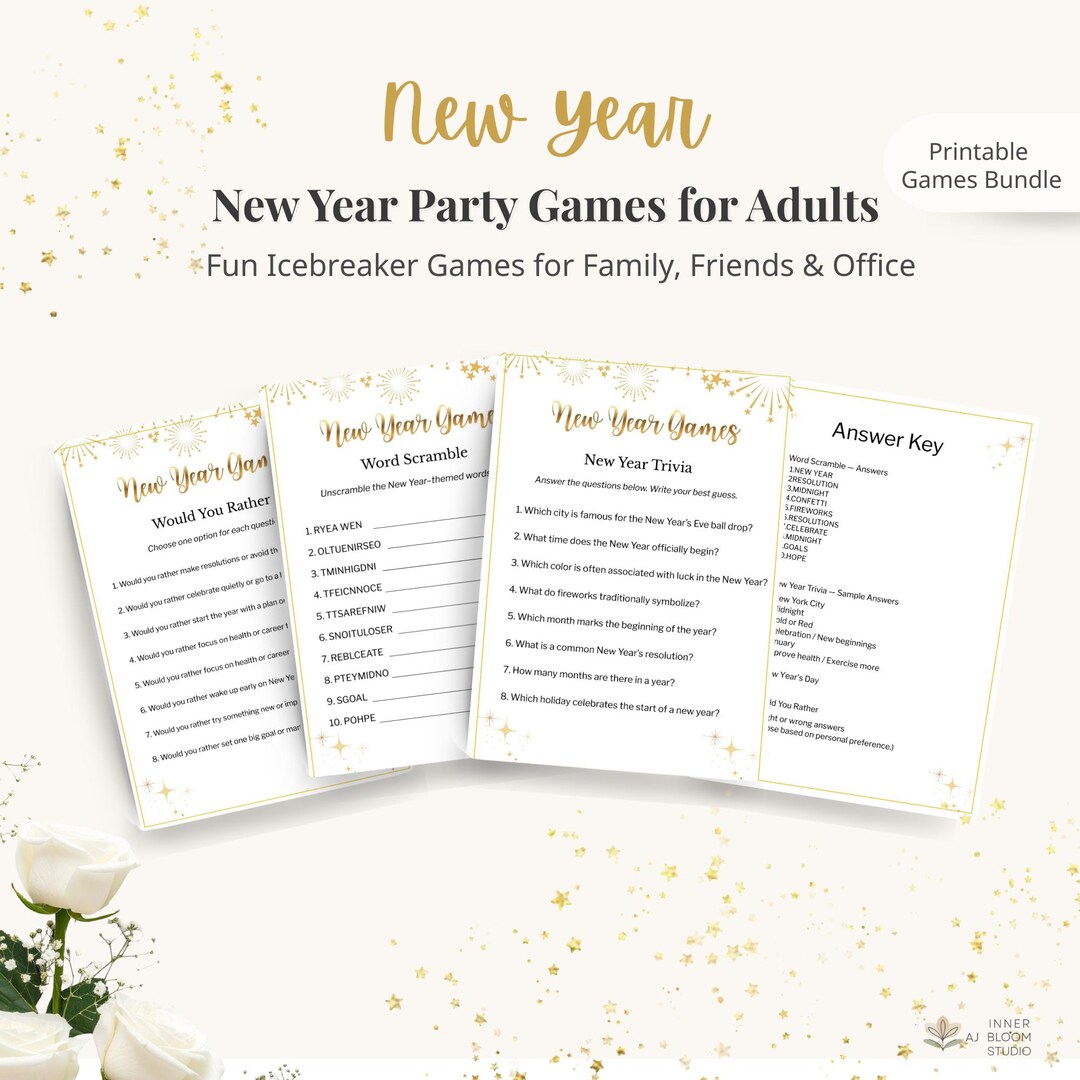 New Year Party Games Mini Set | 3 Printable Icebreaker Games for Adults ...