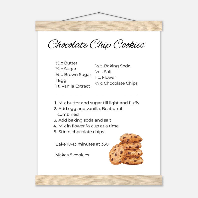 Printable Cookie Recipe – Rustic Chocolate Chip Kitchen Decor - Etsy