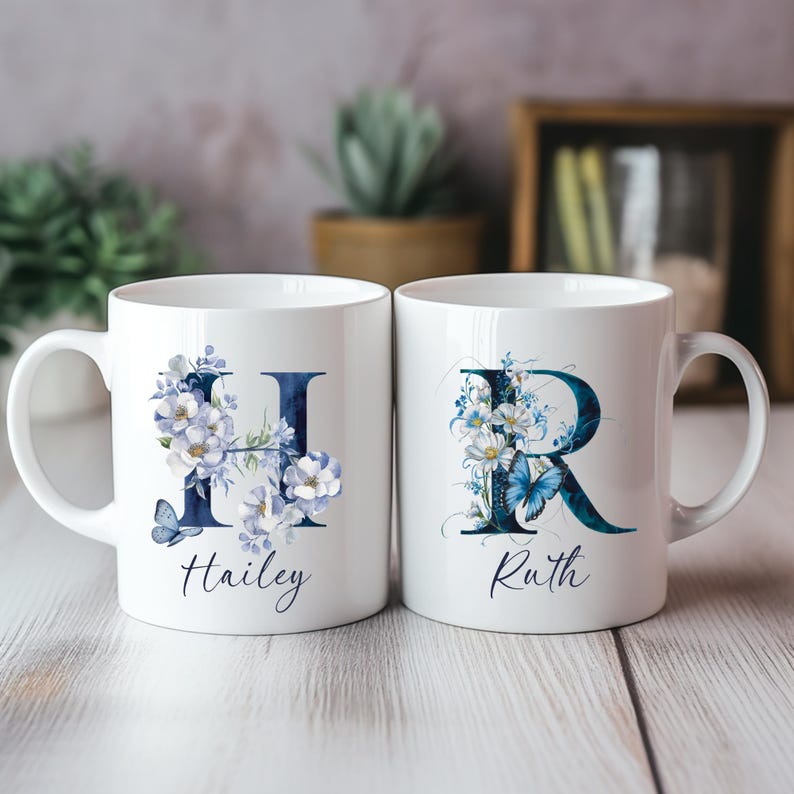 Personalized Floral Monogram Initial Name Mug, | Custom Initial Coffee ...