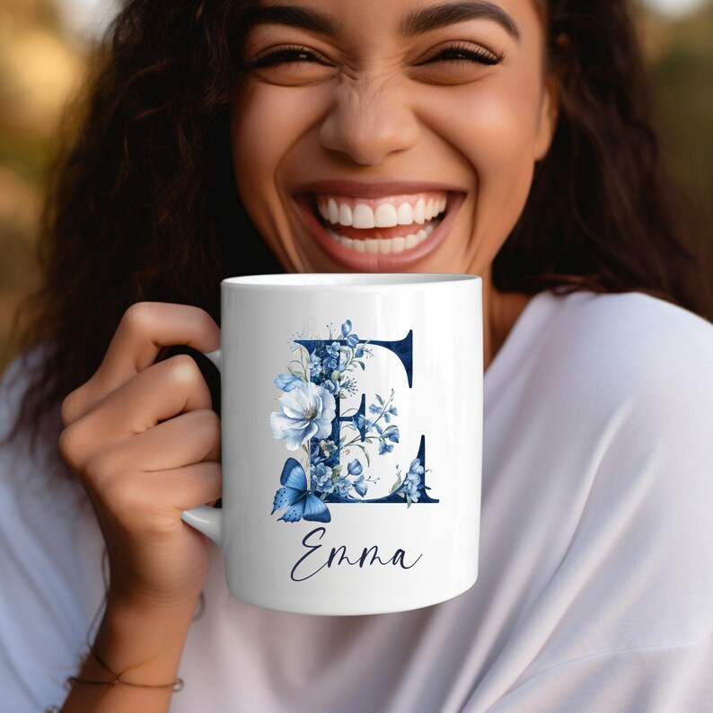 Personalized Floral Monogram Initial Name Mug, | Custom Initial Coffee ...