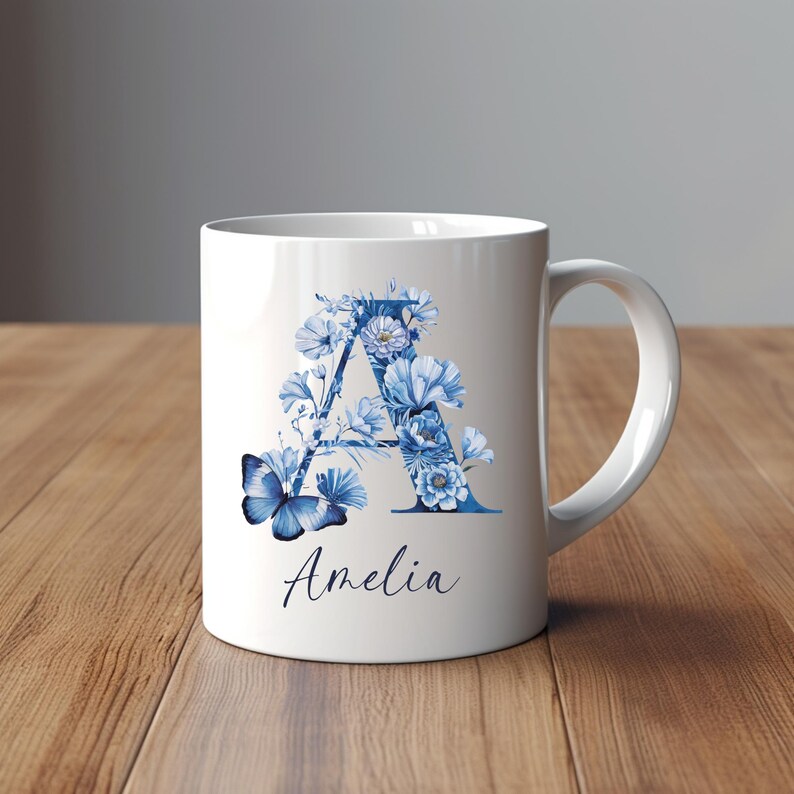 Personalized Floral Monogram Initial Name Mug, | Custom Initial Coffee ...