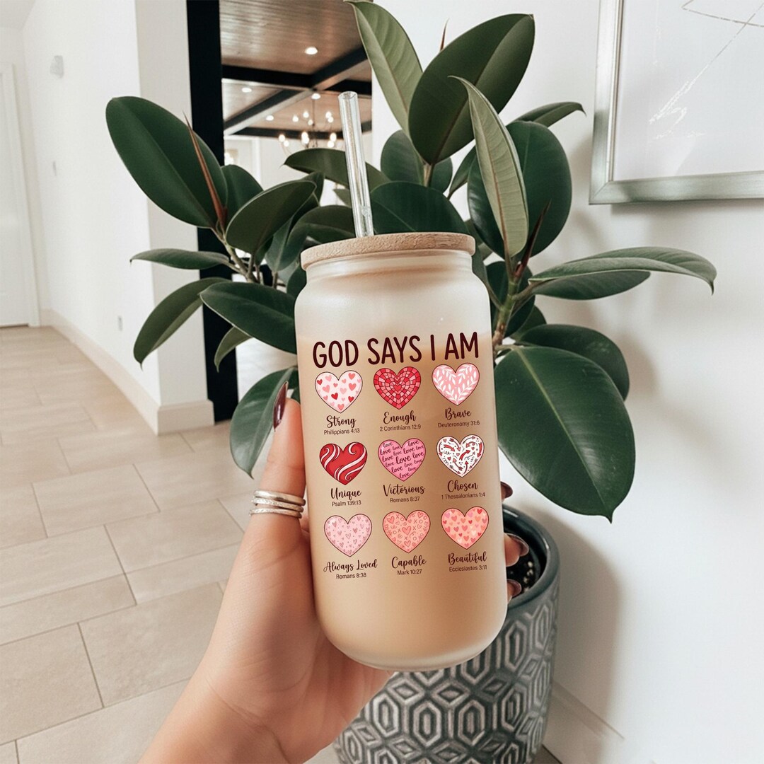 Christian Glass Cup, Inspirational Bible Verse Heart Tumbler - Etsy