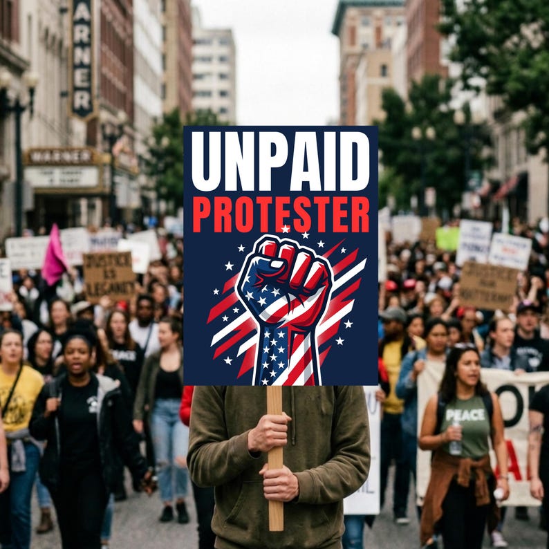 Unpaid Protester Anti Trump Protest Sign No Kings Rally Poster ...
