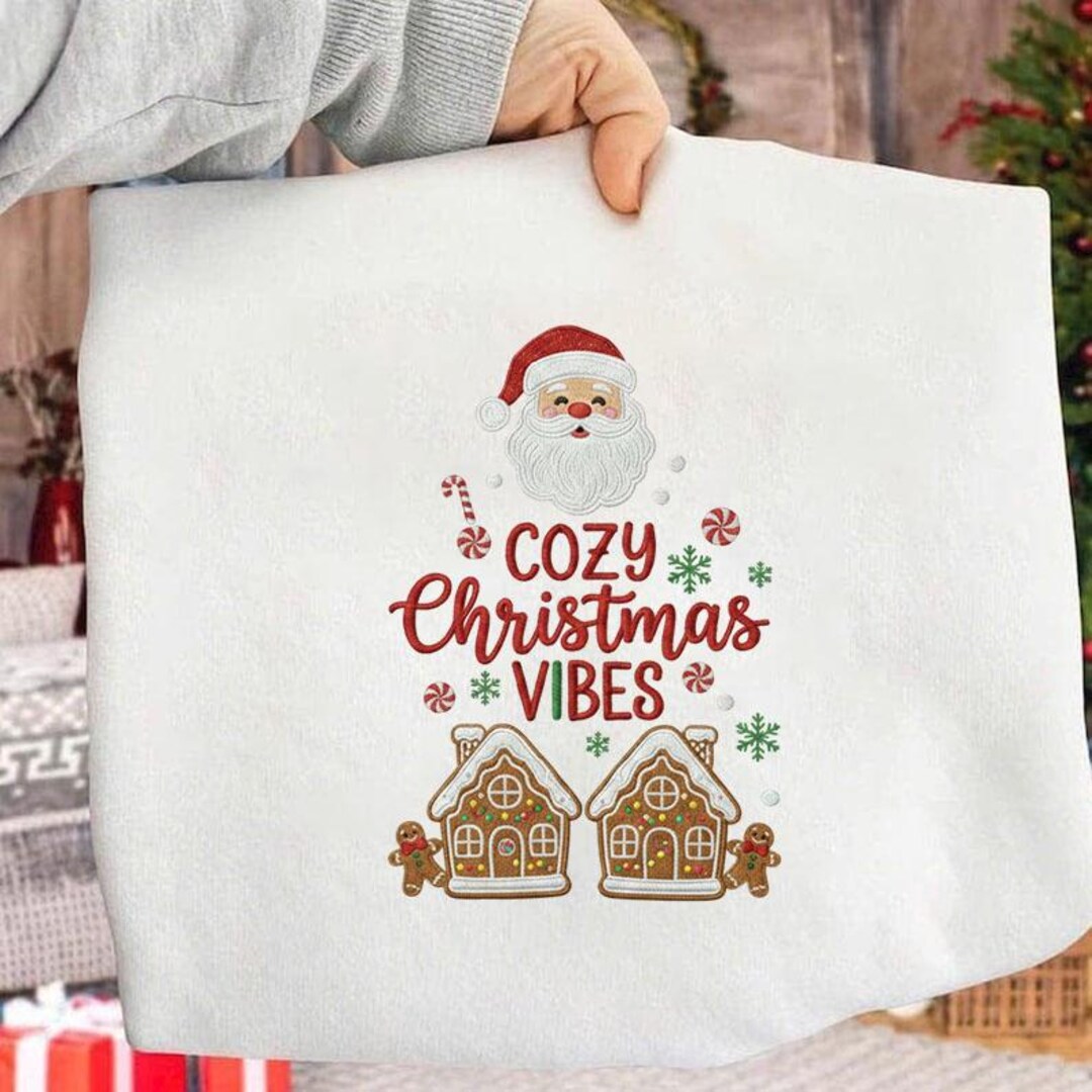 Cozy Christmas Vibes, Gingerbread House Embroidery Design, Santa ...
