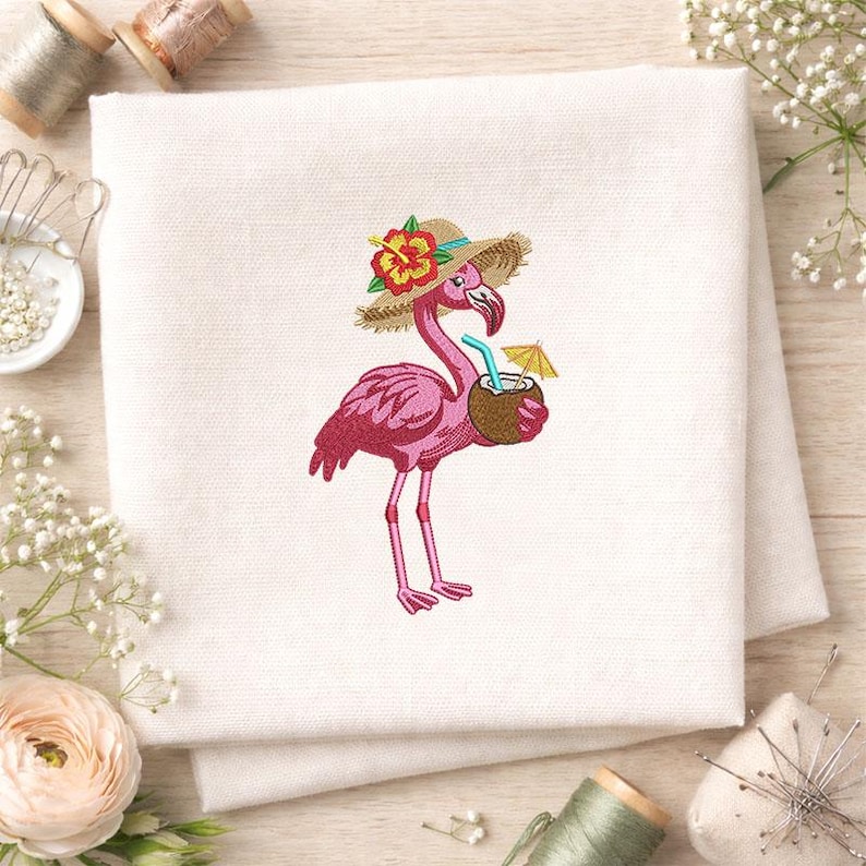 Flamingo Embroidery Bundle, Summer Beach Flamingo Embroidery, Tropical ...