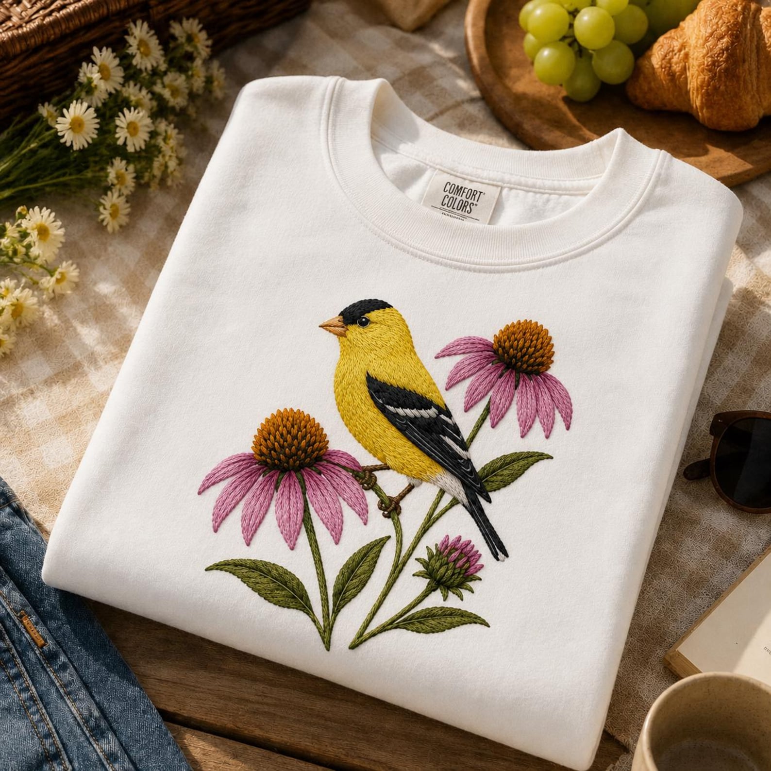 Goldfinch Coneflower Embroidery Pattern Wildflower Songbird Botanical ...