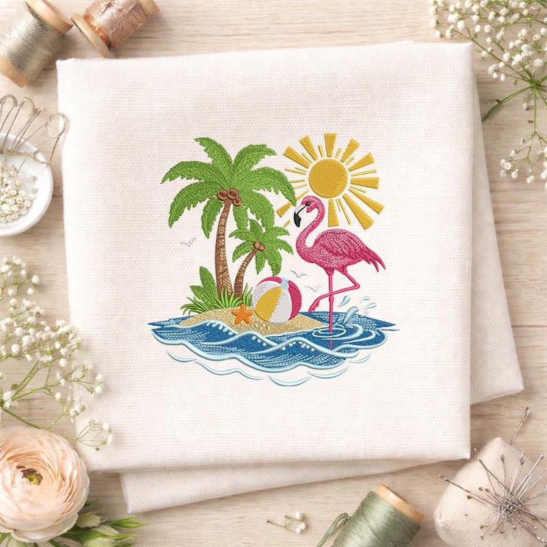 Flamingo Embroidery Bundle, Summer Beach Flamingo Embroidery, Tropical ...