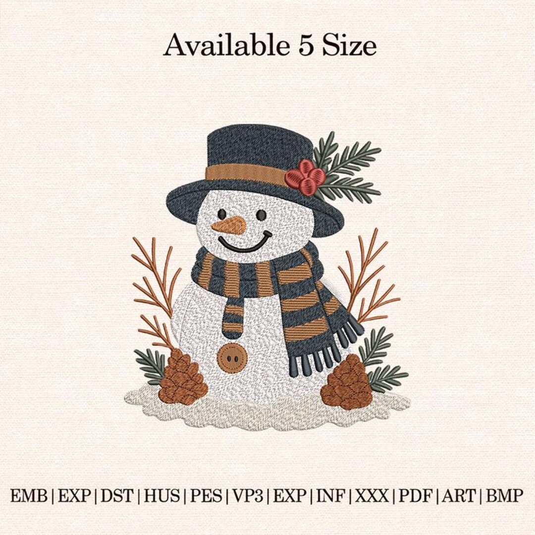 Snowman Embroidery Design, Winter Snowman Machine Embroidery, Christmas ...