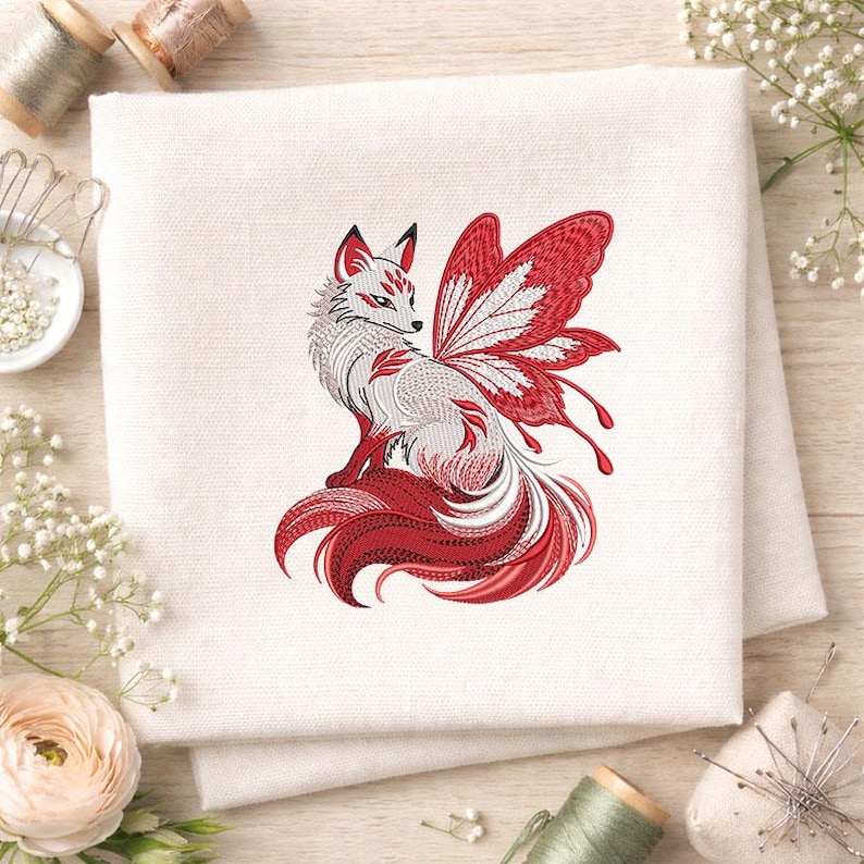 Japanese Kitsune Embroidery Design Set, Fox Spirit Yin Yang Fantasy ...