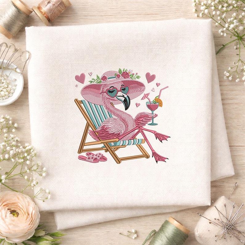 Flamingo Embroidery Bundle, Summer Beach Flamingo Embroidery, Tropical ...