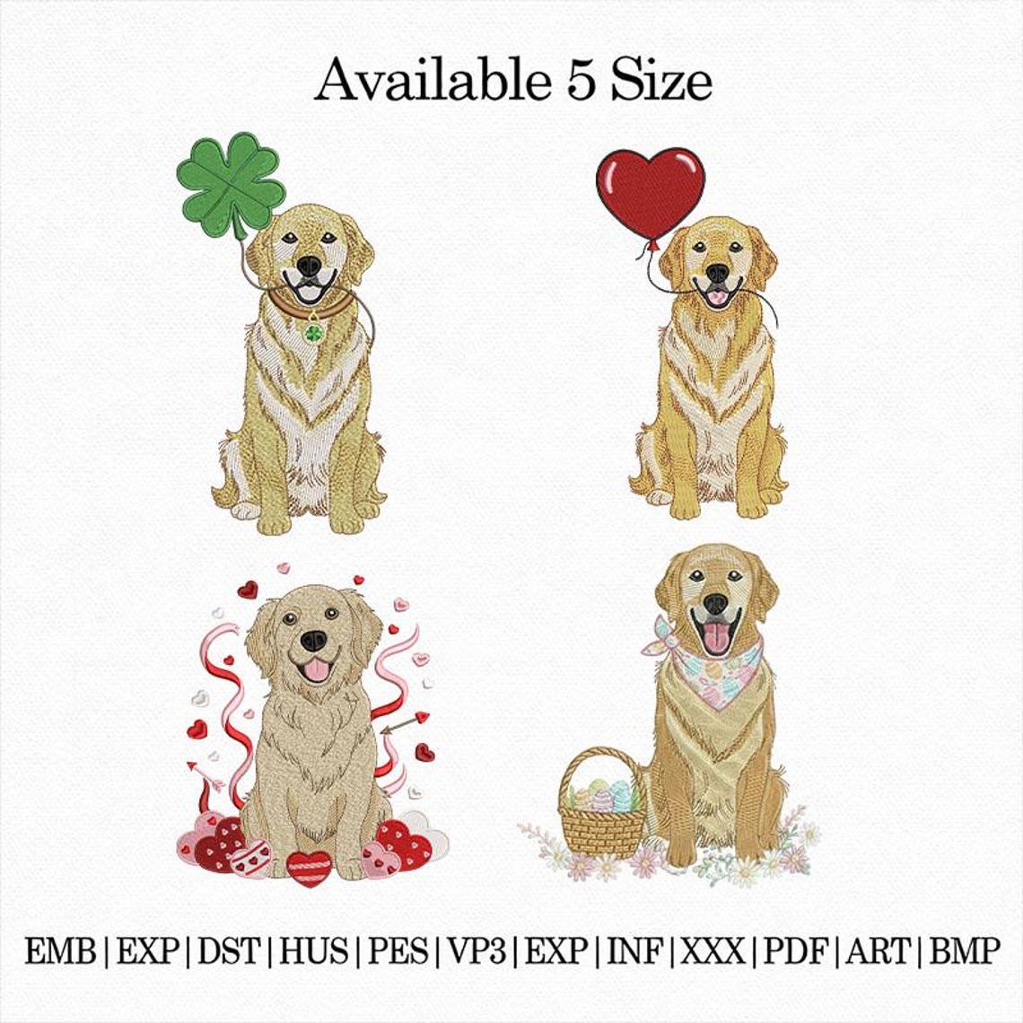 Golden Retriever Embroidery Design Set, Cute Dog Embroidery Files ...