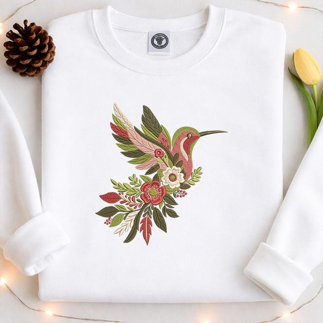 Floral Bird Embroidery Design | Vintage Hummingbird | Botanical Bird ...
