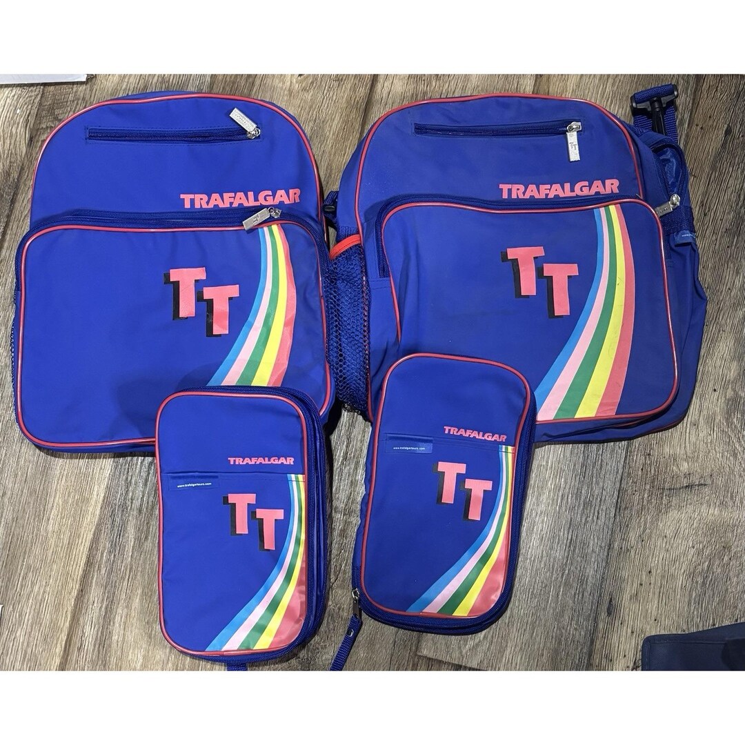 Pair of Vintage Trafalgar Travel Backpack Shoulder Bag Blue Rainbow ...
