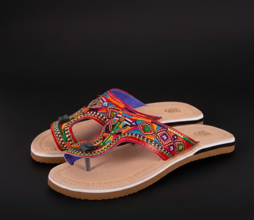 Handmade Leather Berber Sandals for Women – Moroccan Embroidered Boho ...