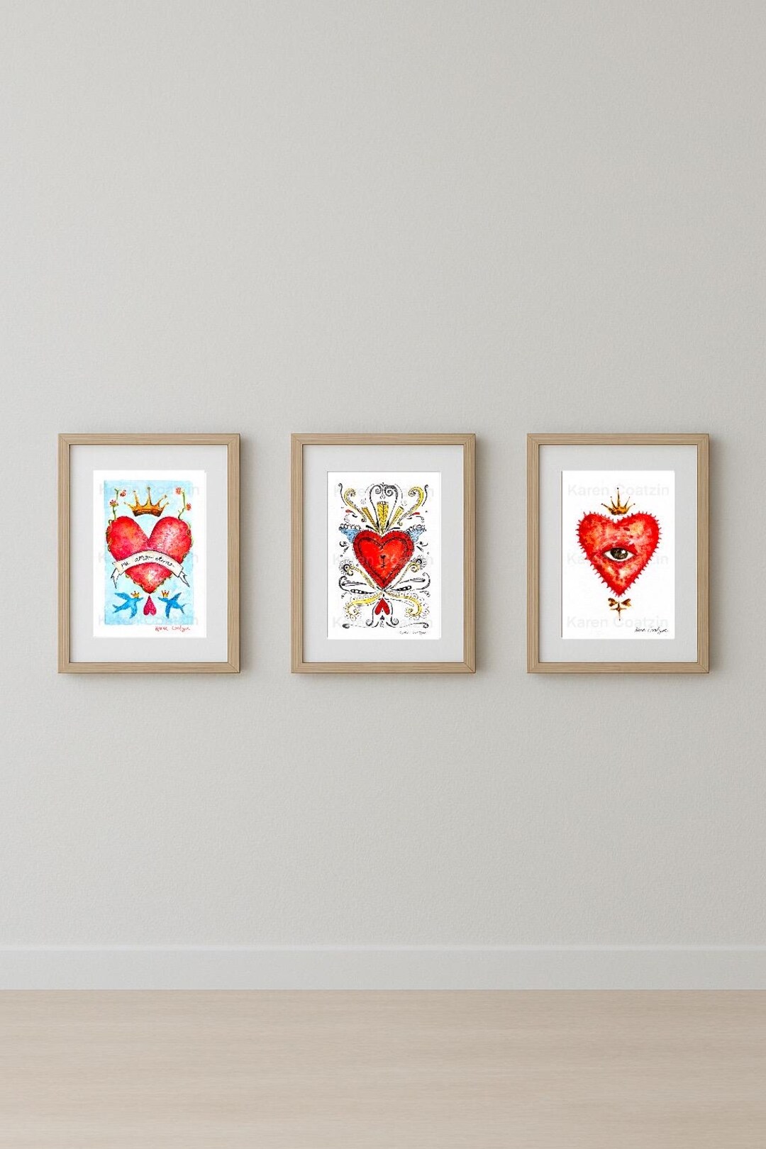 3 Watercolor Hand Painted Hearts, Original Artwork, Digital Download - Etsy