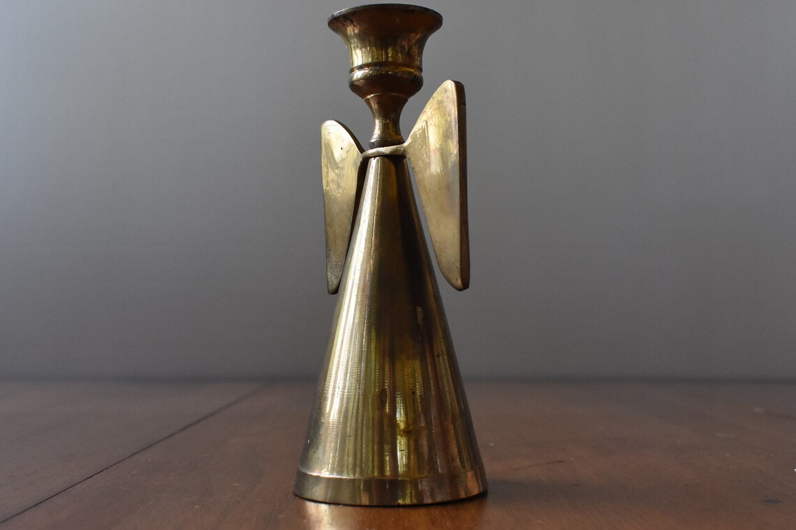 Vintage solid brass angel candleholder minimalist handmade | Etsy
