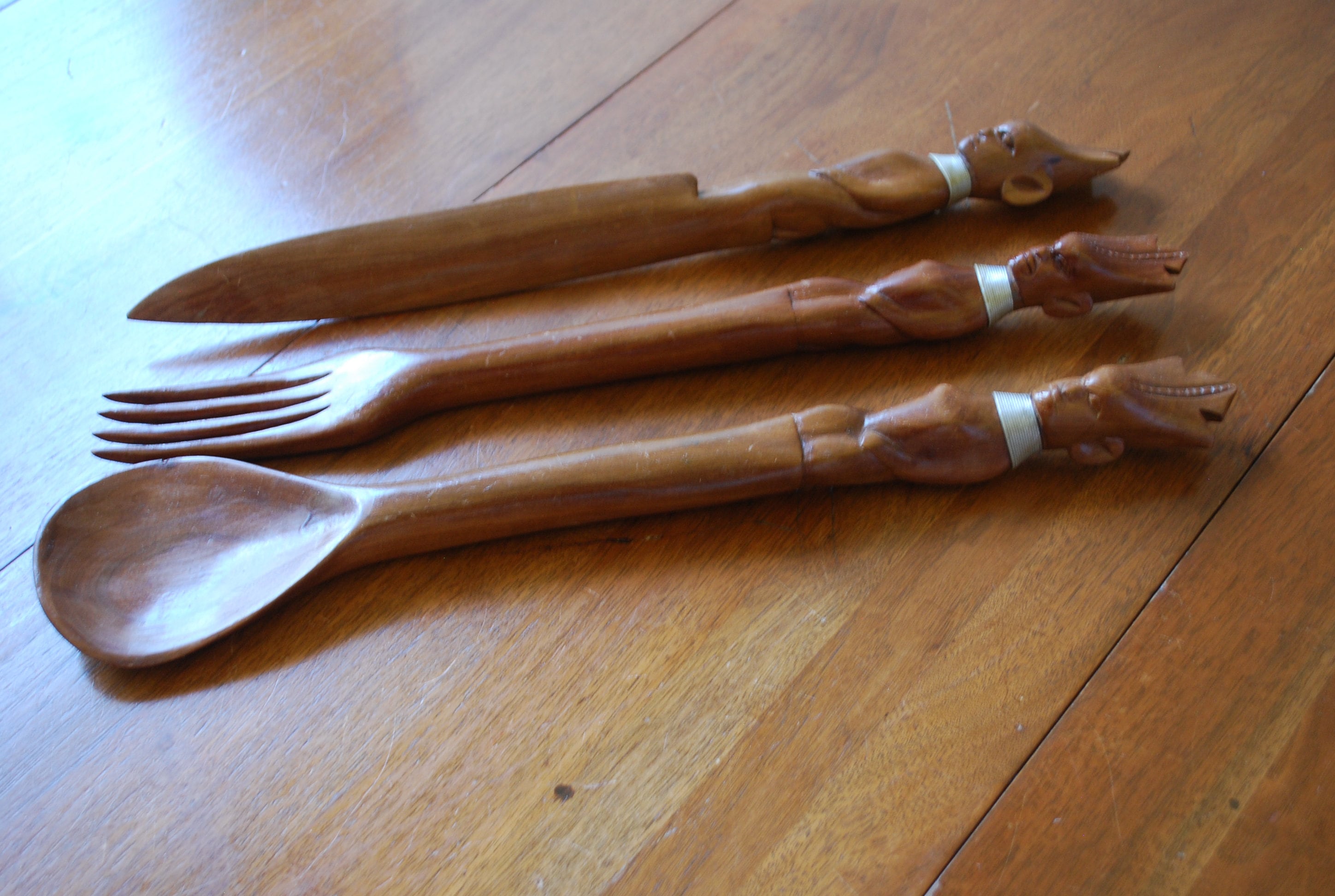 Vintage Large Hand Carved Utensil Set - Tribal Art - Boho - 1960's ...