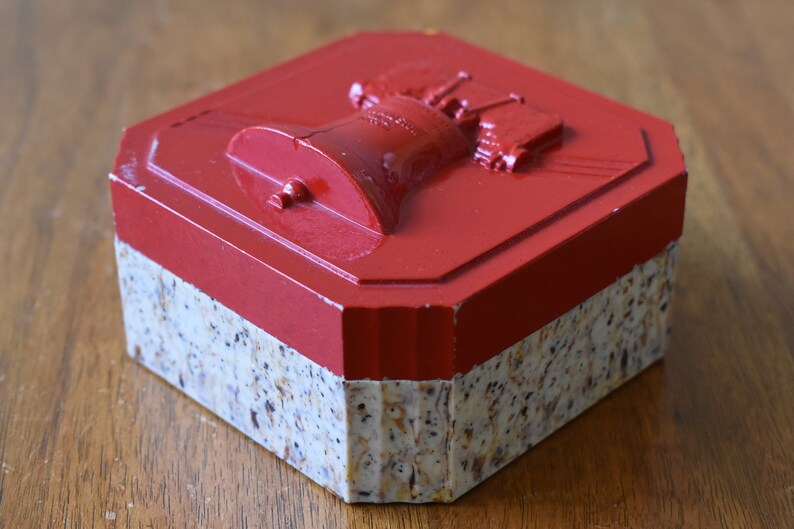 Vintage Hickok Liberty Bell Trinket Box Speckled Lucite Red Lid 1950's ...