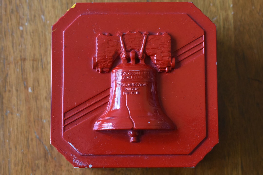Vintage Hickok Liberty Bell Trinket Box - Speckled Lucite - Red Lid ...