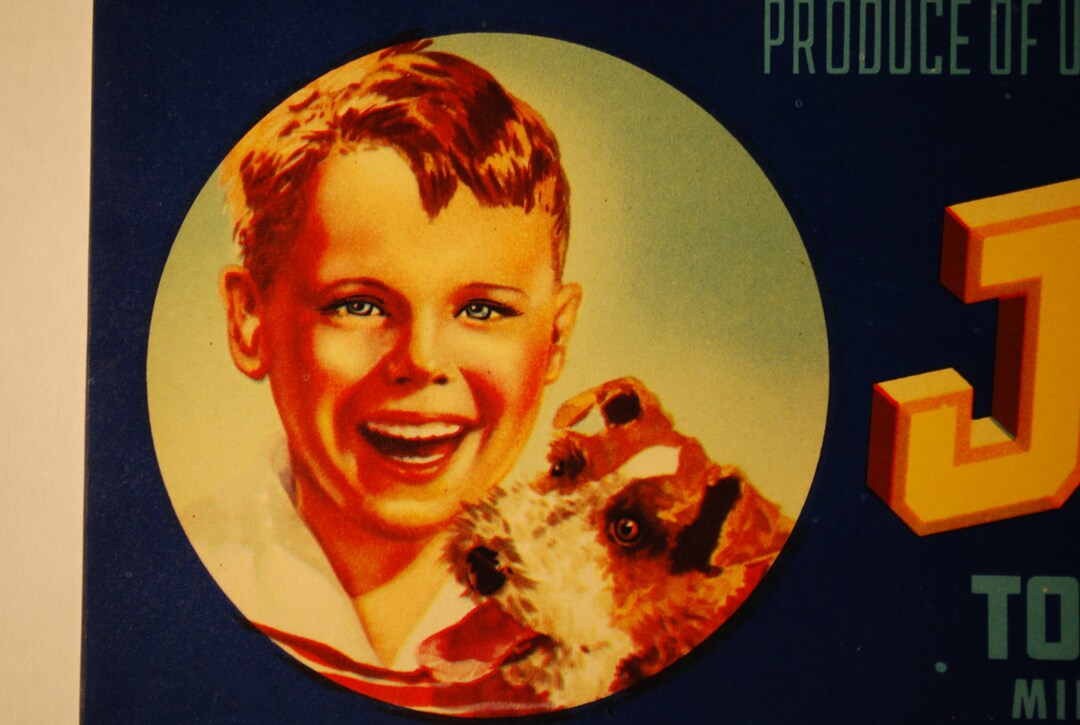 Vintage Crate Art JERRY BRAND a Boy and His Dog : Tomato Shipping Label ...