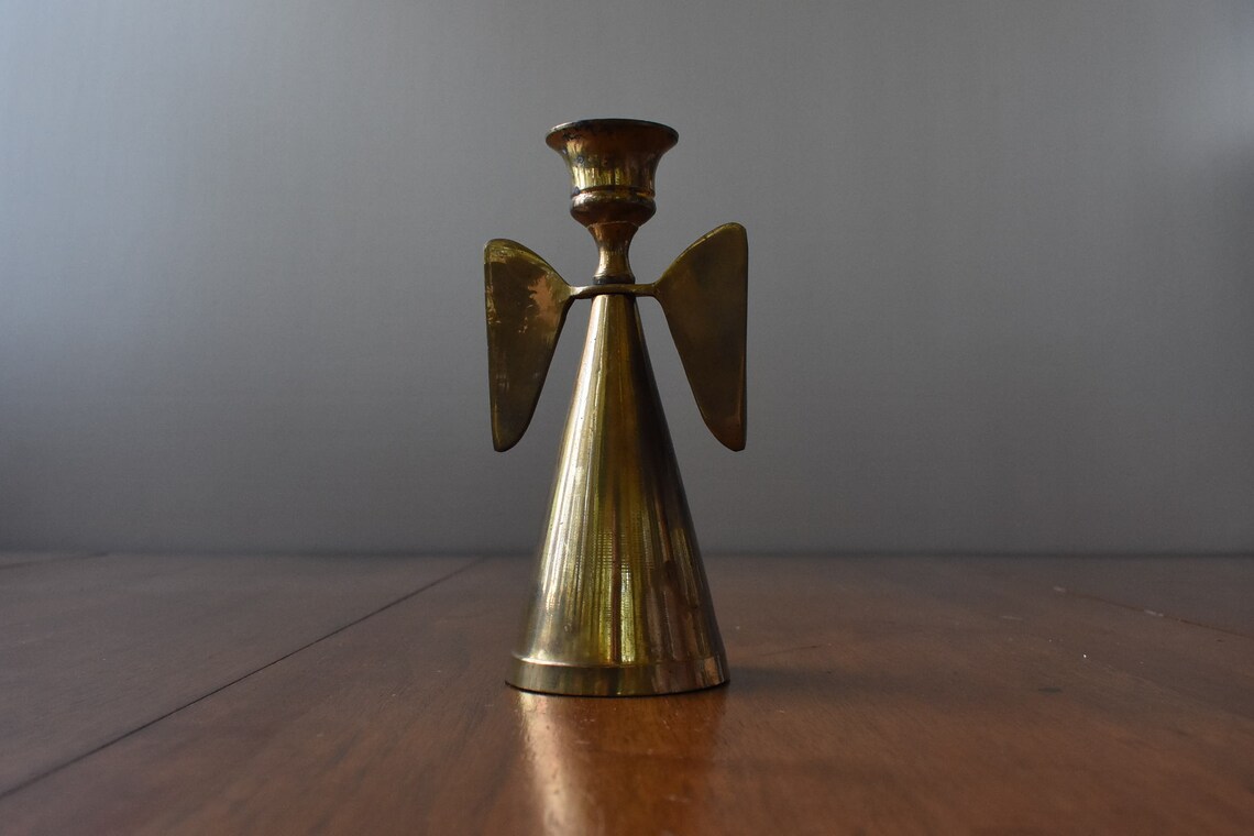 Vintage solid brass angel candleholder minimalist handmade | Etsy