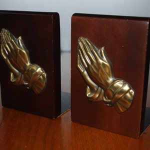 Vintage Praying Hands Bookends - Wood and Brass - Library - Spiritual ...